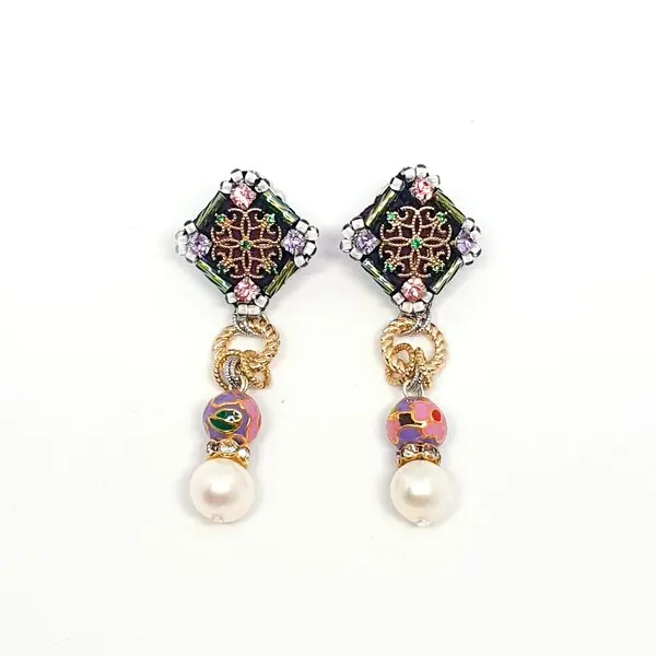 ARIEL.C JEWELLERY Gold And Pink Floral Dangle Earrings - Gold/pink