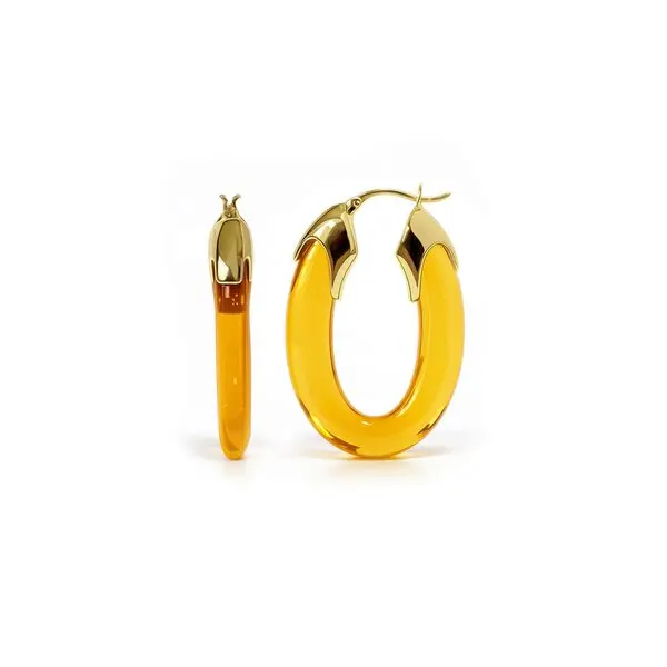 GOLD & HONEY Carved Oval Lucite Hoop Earrings With Citrine Detail - Yellow/gold