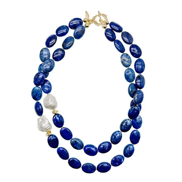 FARRA Agate And Baroque Pearl Double-wrap Necklace - Blue/white
