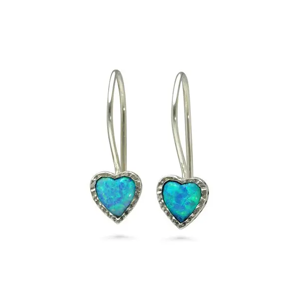 ISLA SILVER Sterling Silver Opal Heart Earrings - Blue/silver