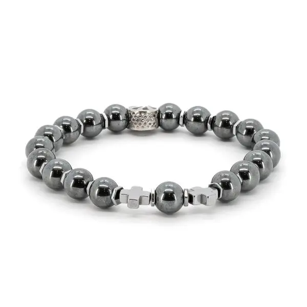 EBRU JEWELRY Natural Hematite Stone Sterling Silver Accent Beaded Bracelet - Grey/silver/black