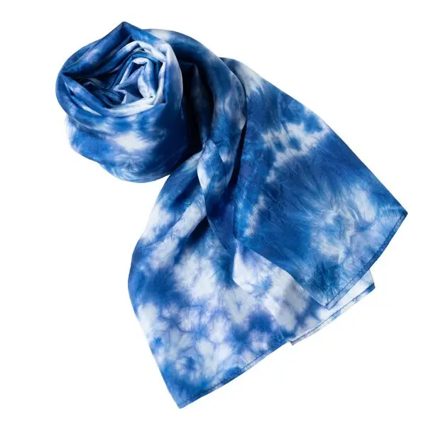 SILK AND BEARS Indigo Sky Shibori Silk Shawl – Hand-dyed Mulberry Silk Wrap - Blue