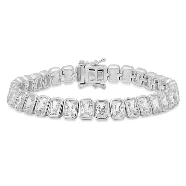KYLIE HARPER Bezel-set Emerald-cut Cz Tennis Bracelet - Silver