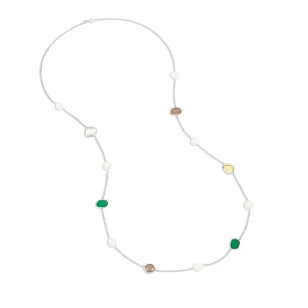 DOWER & HALL Long Gemstone And Pearl Chain Necklace - Silver