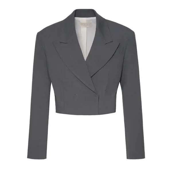 AGGI BY HALEWSKI Giorgia Castlerock Short Double Breasted Blazer - Grey