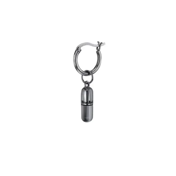 TRUE ROCKS Sterling Silver Pill Charm Hoop Earring - Grey
