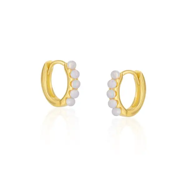 SPERO LONDON Beaded Opal Huggie Hoop Earrings - Gold