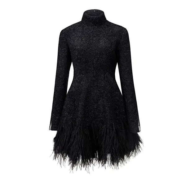 RUE AGTHONIS Inkling" Dress With Feather Embellishment