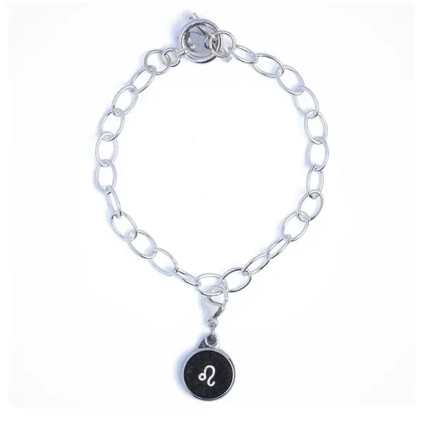 N'DAMUS LONDON Leo Zodiac Sterling Silver & Leather Curb Bracelet - Silver/black