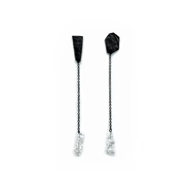 WAIWAI Leather Drop Earrings With Quartz - Black