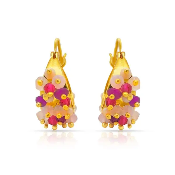 GEM BAZAAR JEWELLERY Bejeweled Gemstone Hoop Earrings - Pink