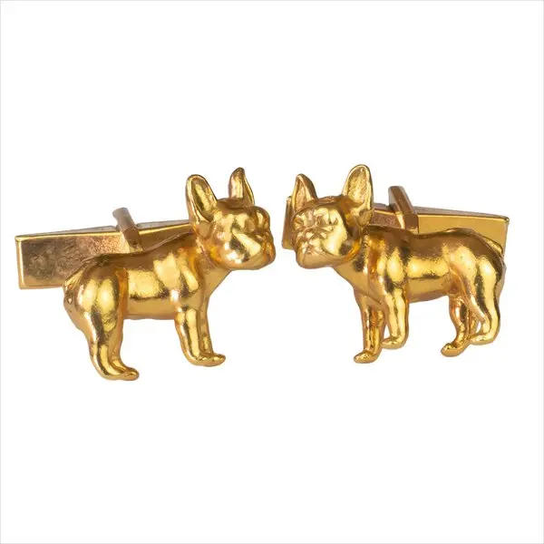 SIMON KEMP JEWELLERS French Bulldog Cufflinks Eighteen Carat On Solid Sterling Silver - Gold