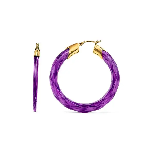 GOLD & HONEY Amethyst Swirl Twist Lucite Hoop Earrings - Purple/gold