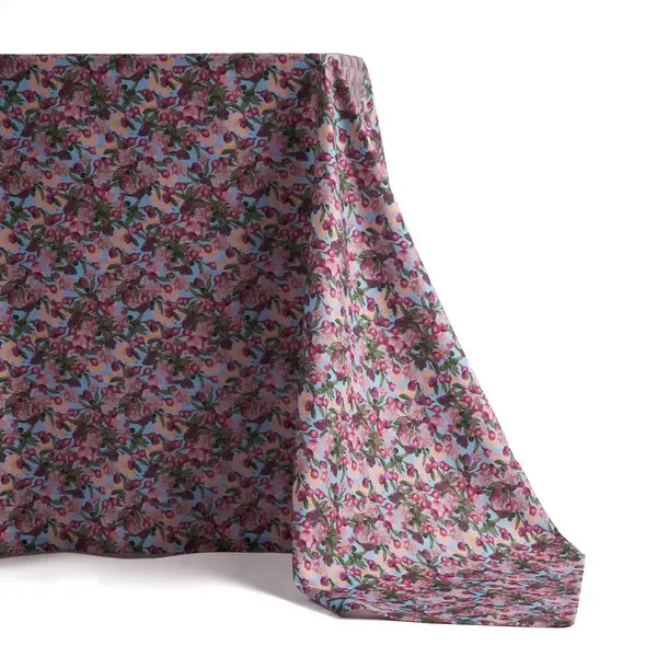 SOPHIE WILLIAMSON DESIGN Blue / Green / Pink Large Square Tablecloth In Romantic Pink Cherry Blossom Flower Print On Blue - Blue/green/pink