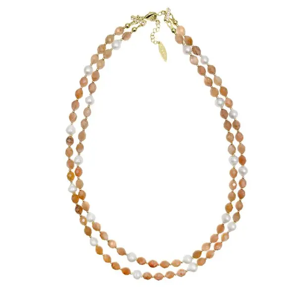 FARRA Double Layered Moonstone And Pearl Necklace - Orange