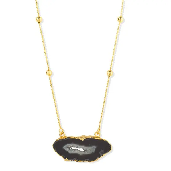 YAA YAA LONDON Gold Vermeil Agate Gemstone Necklace - Black