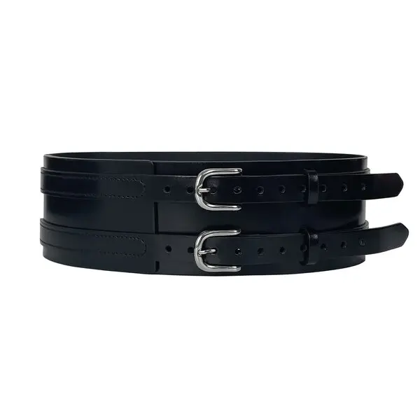 HAUTE CUIR Patrician Wide Leather Belt With Silver-tone Buckles - Black