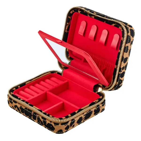 Wolf Savanna Leopard Print Jewellery Zip Case - Red