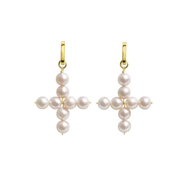 ORA PEARLS Aelia Cross Pearl Hoop Earrings - Gold
