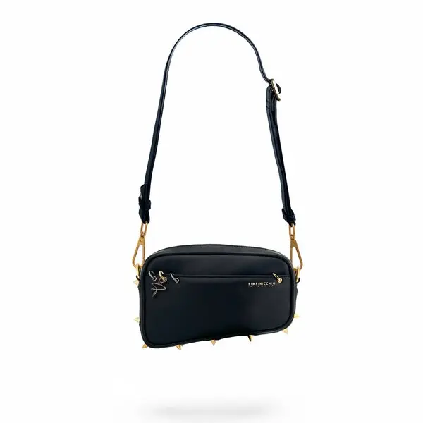 PIMPINICCHIO NEWYORK Asymmetrical Studded Belt Bag With Gold Tone Hardware - Black