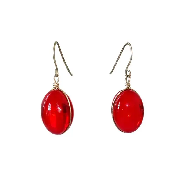 LAURA DAILI Ruby Oval Glass Earrings - Red/silver