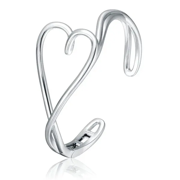 GENEVIVE Heart Design Adjustable Open Cuff Bracelet - Silver