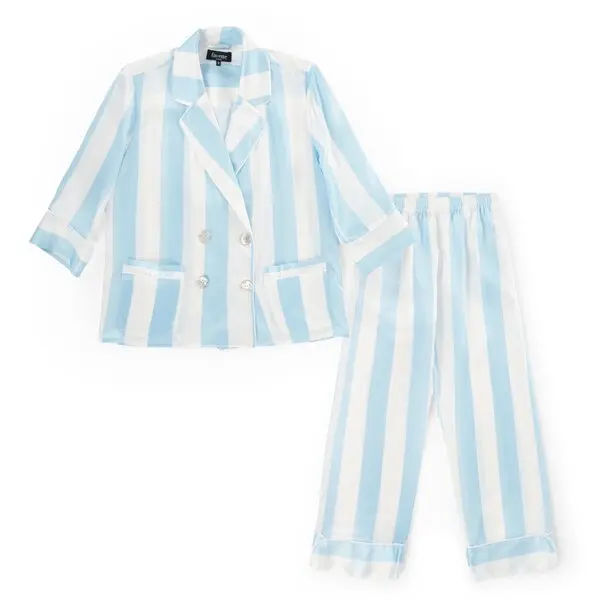 FAVETTE Blue / White The In Me I Trust Silk Pajama Set In Light Blue - Blue/white