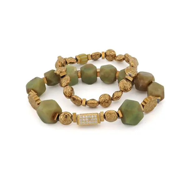 EBRU JEWELRY Natural Jade & Gold Bracelet Set - Gold/green