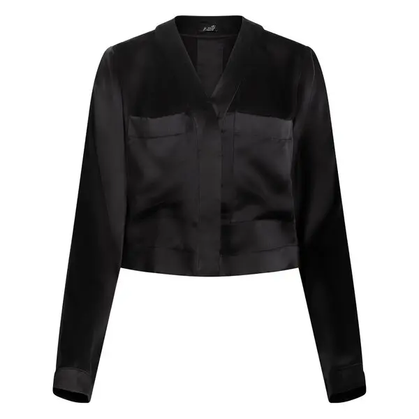 JE MÉRITE (I DESERVE) Cropped Silk Sleep Shirt - Black