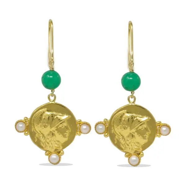 VINTOUCH ITALY Athena Pearl And Chrysoprase Earrings - Gold