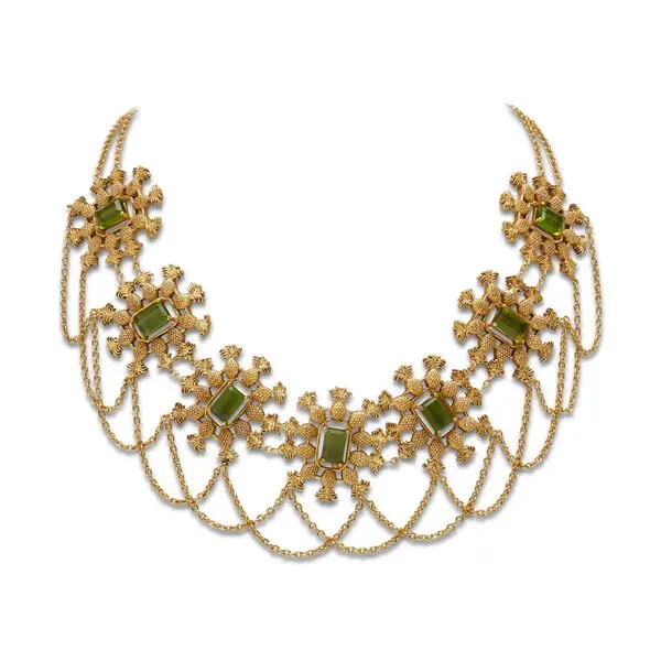 DHWANI BANSAL Gold-plated Brass Necklace With Green Topaz Glass Gems - Gold/green