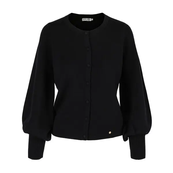 TIRILLM Ava Merino Wool Cardigan With Balloon Sleeves - Black