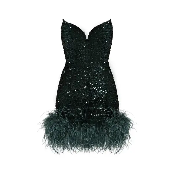 MODA GLAM Ziva Strapless Sequin Mini Dress With Feather Trim