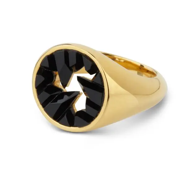 KASUN LONDON Signet Black Onyx Ring - Gold