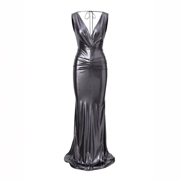 LITA COUTURE Metallic Jersey Gown - Silver
