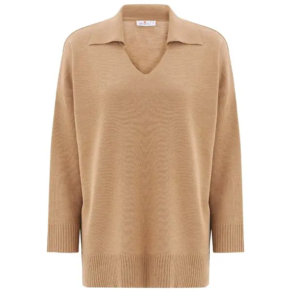 PERALUNA Polo V-neck Knit Pullover - Brown