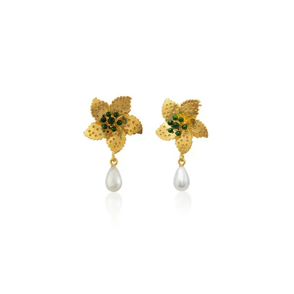 MILOU JEWELRY Flower Pearl Drop Earrings - Green