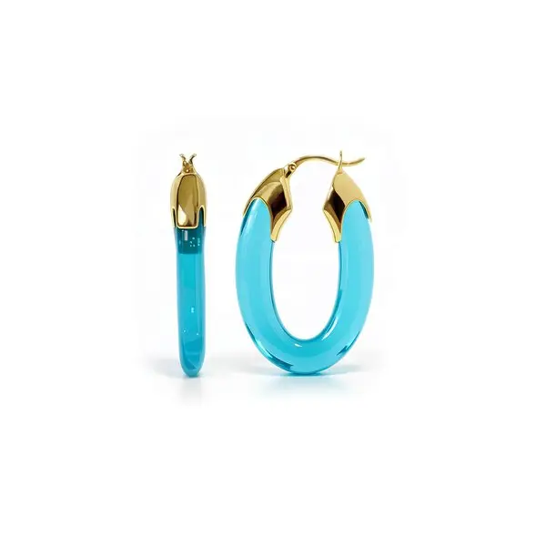 GOLD & HONEY Aquamarine Carved Oval Lucite Hoop Earrings - Gold/blue