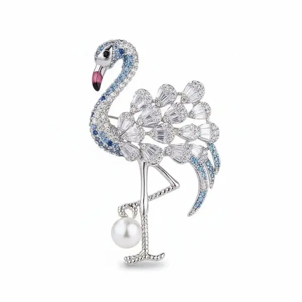 ANGEL BAROCCO Flamingo Freshwater Pearl Zircon Brooch - Silver