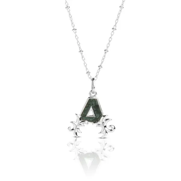 KASUN LONDON A Initial Necklace With Green Marble - Silver