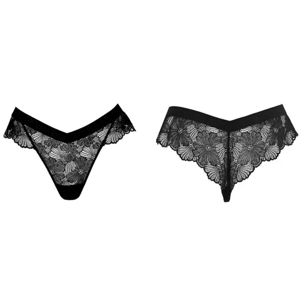 BOTT LINGERIE Seamless Back Lace Thong Blossom Shadow - Black
