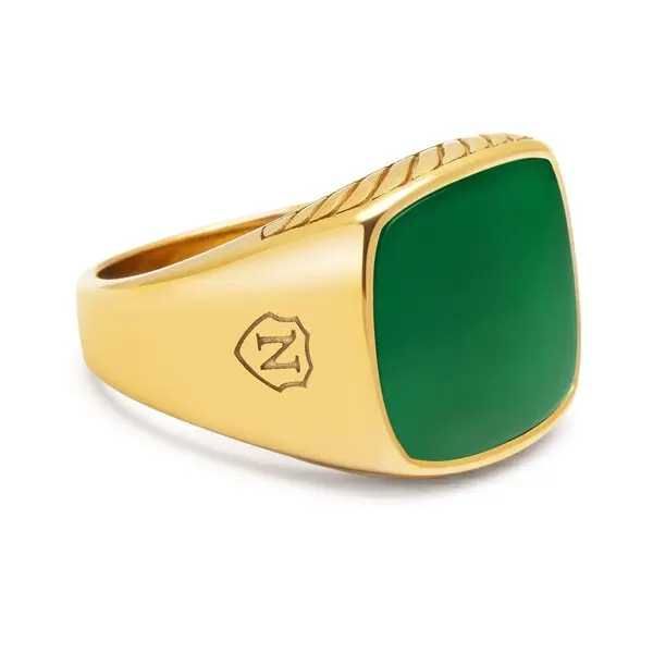 NIALAYA JEWELRY Signet Ring With Green Agate - Green/gold