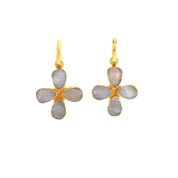 GEM BAZAAR JEWELLERY Gold Moonstone Cross Hoop Earrings - Gold/white