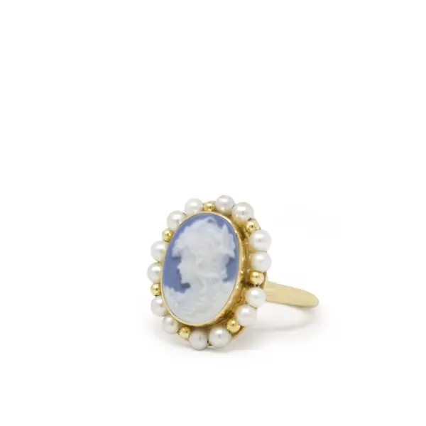VINTOUCH ITALY Cameo Ring With Pearls - Gold/blue