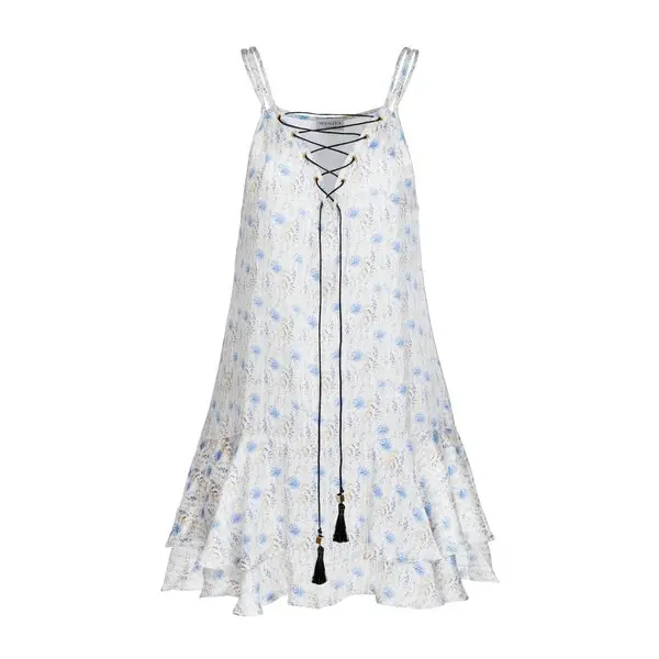 MODALLICA Printed Organic Peace Silk Mini Dress - White/blue