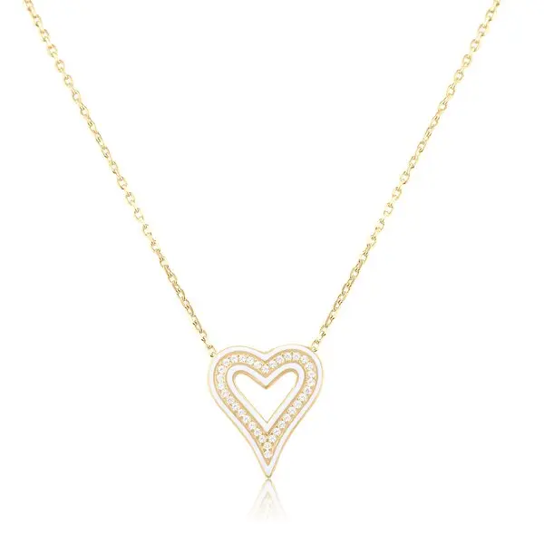 SHYMI Enamel And Pave Open Heart Pendant Necklace - White