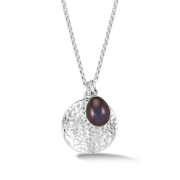 DOWER & HALL Sterling Hammered Disc And Peacock Pearl Pendant - Silver