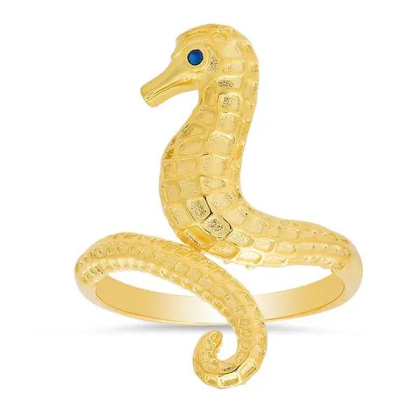 KYLIE HARPER Sapphire Cz Seahorse Ring - Gold