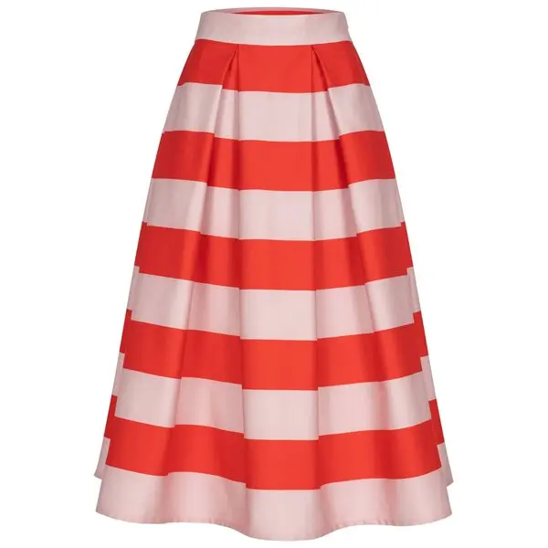 MARIANNA DÉRI Striped A-line Midi Skirt - Pink/red