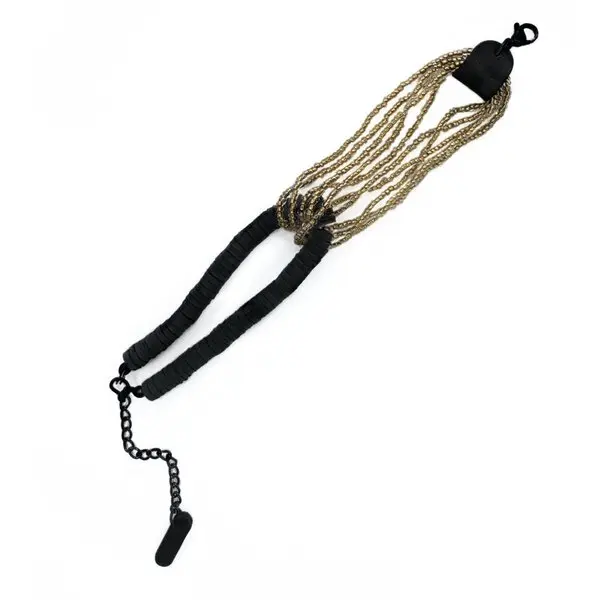 WAIWAI Glass Bead And Leather Choker - Black/gold